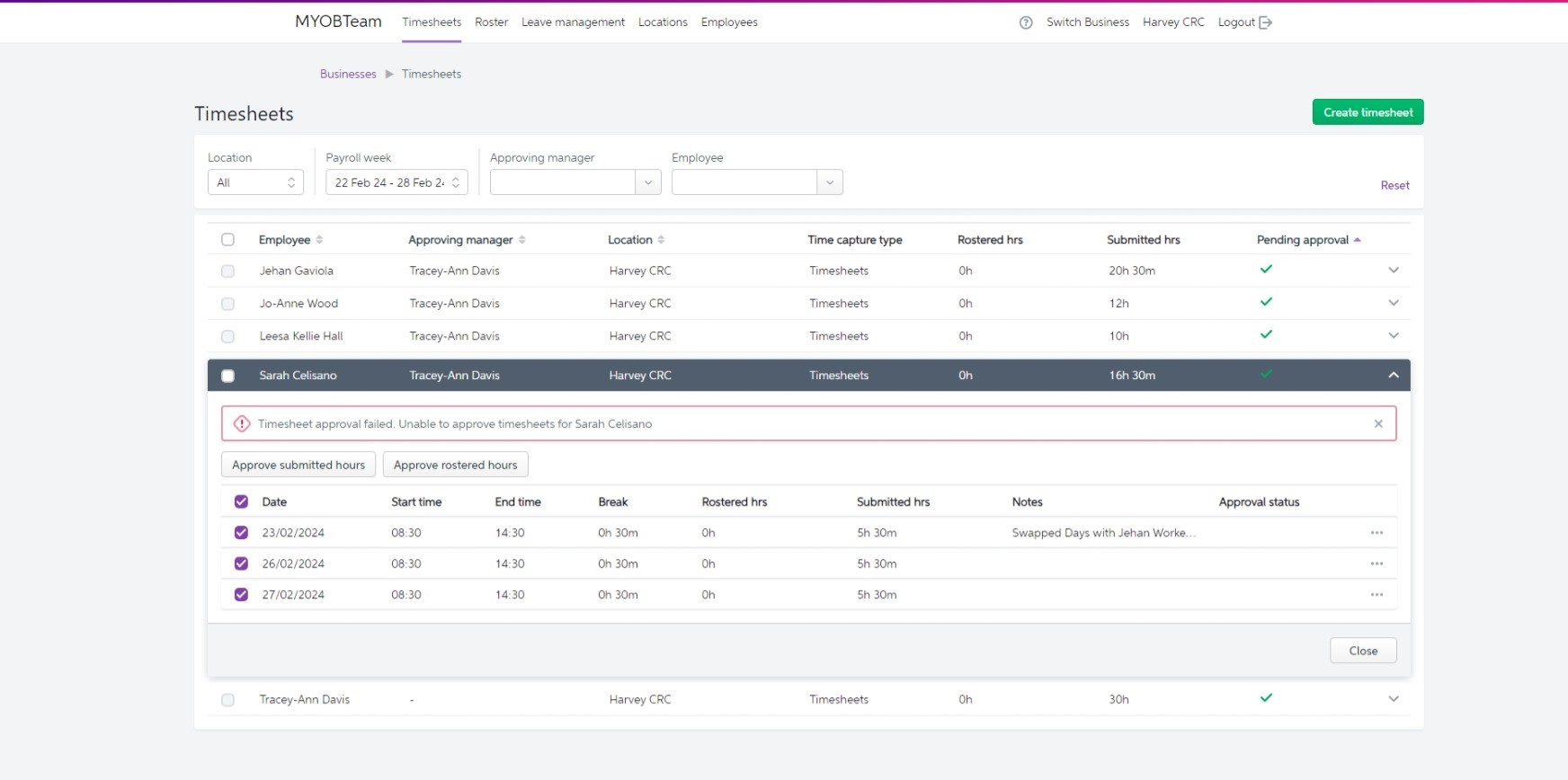 Approving timesheets | MYOB Community