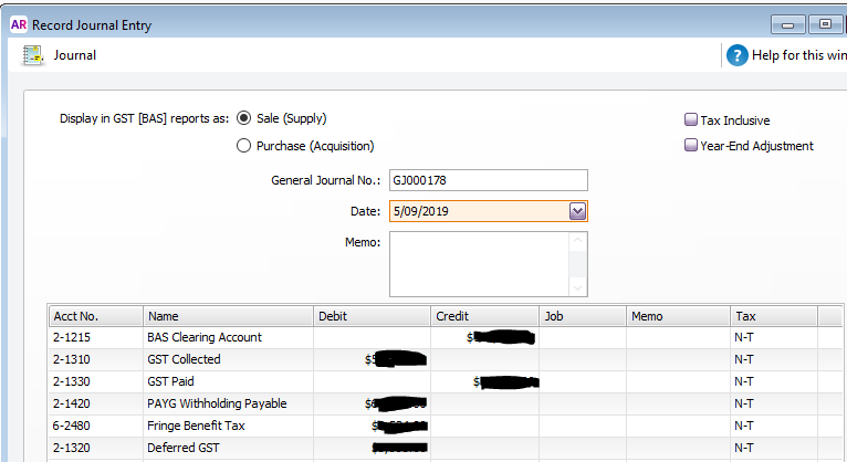 Entering BAS payment with DGST in one transaction | MYOB Community