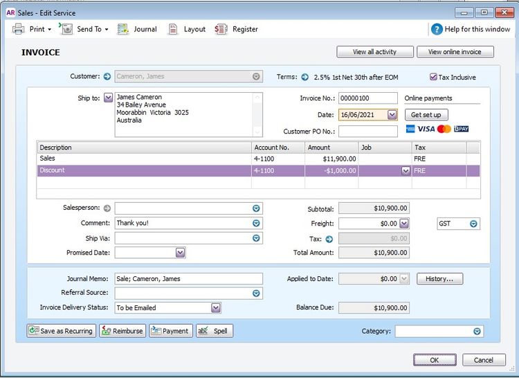 Sales Invoice | MYOB Community
