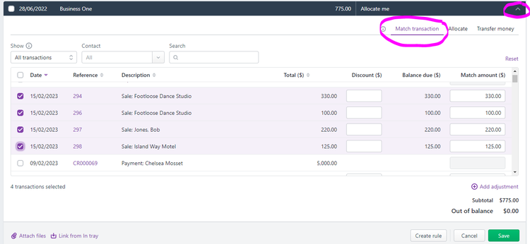 Allocating multiple items on a bank feed to one invoice | MYOB Community