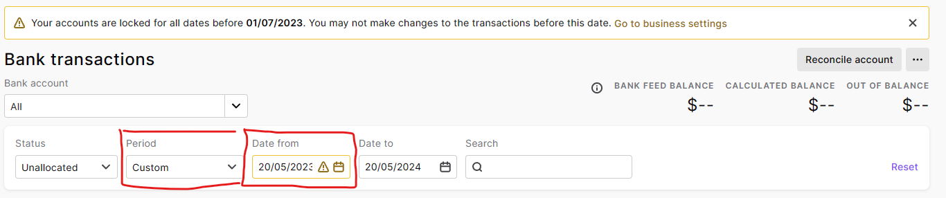 Bank Transactions Screen default dates wrong | MYOB Community