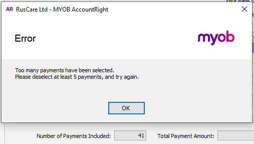 Error for too many payments when processing electronic payments | MYOB Community