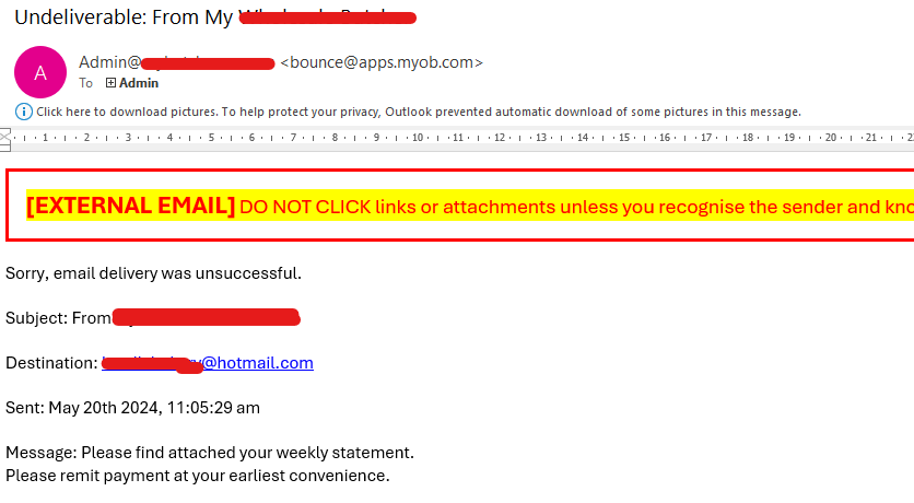 email delivery unsuccessful (hotmail address) | MYOB Community