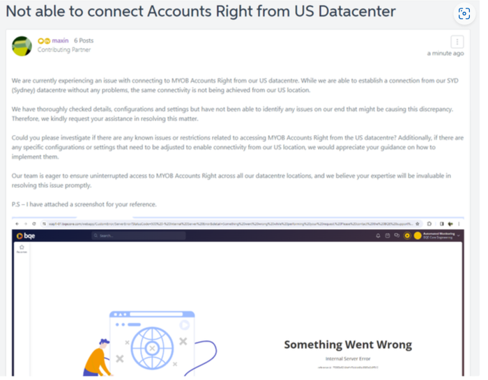 Not able to connect to Account Rights from US Datacenter | MYOB Community