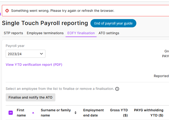 STP finalization, Something went wrong. Please try again or refresh your browser | MYOB Community
