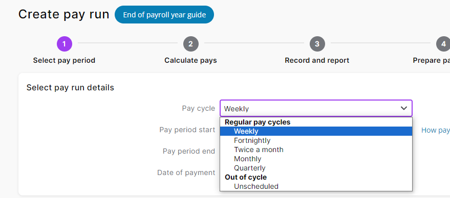 Trying to do a final pay, but the 'final pay' option isn't appearing ...