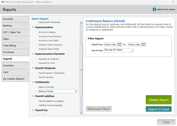 Unable to run leave entitlements balance report for payroll using Next ...