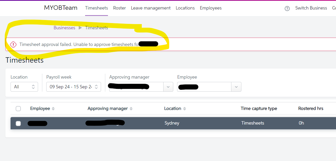 Timesheet issue | MYOB Community