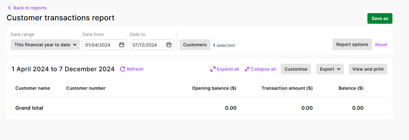 customer statement and customer transaction report shows no transaction ...