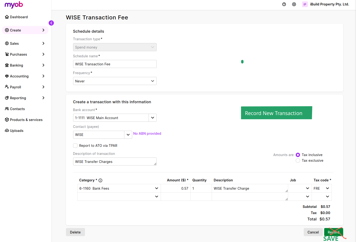 Record Transaction from Recurring List | MYOB Community
