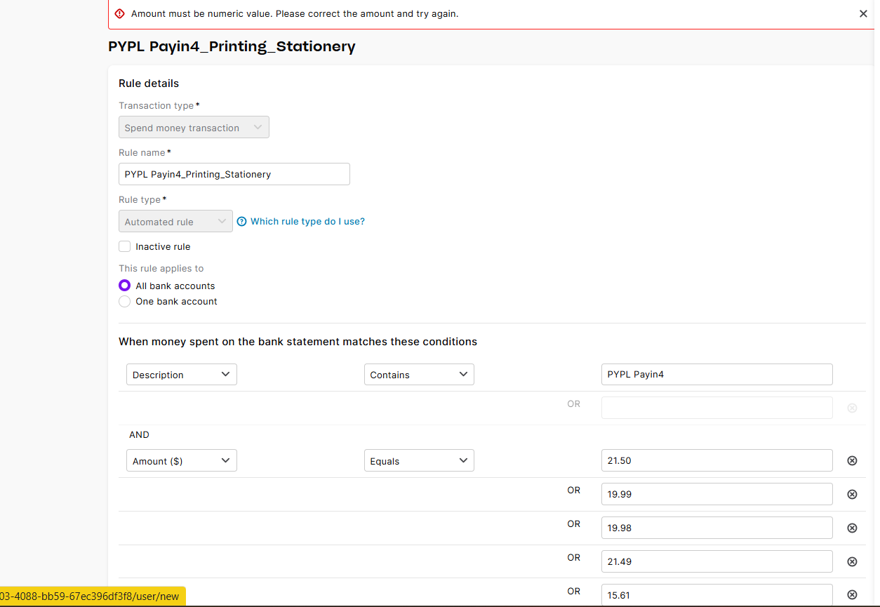Amount must be numeric value. Please correct the amount and try again ...