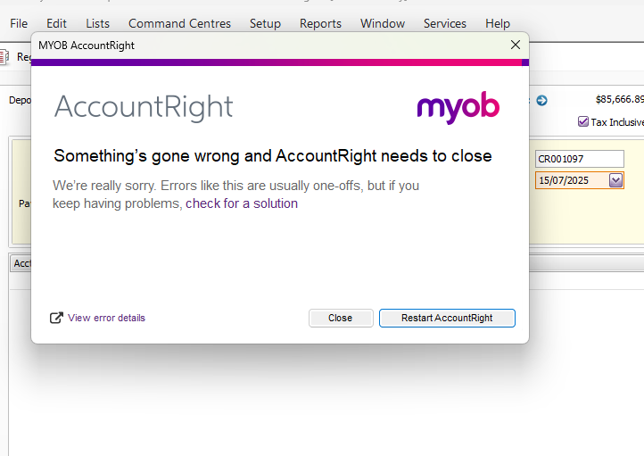 Opening Recurring transaction causing a crash | MYOB Community