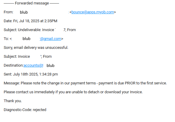 Email invoices - "Diagnostic-Code: rejected" | MYOB Community