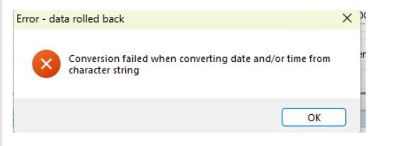 Exo Business - Conversion failed when converting date and/or time from character string ...