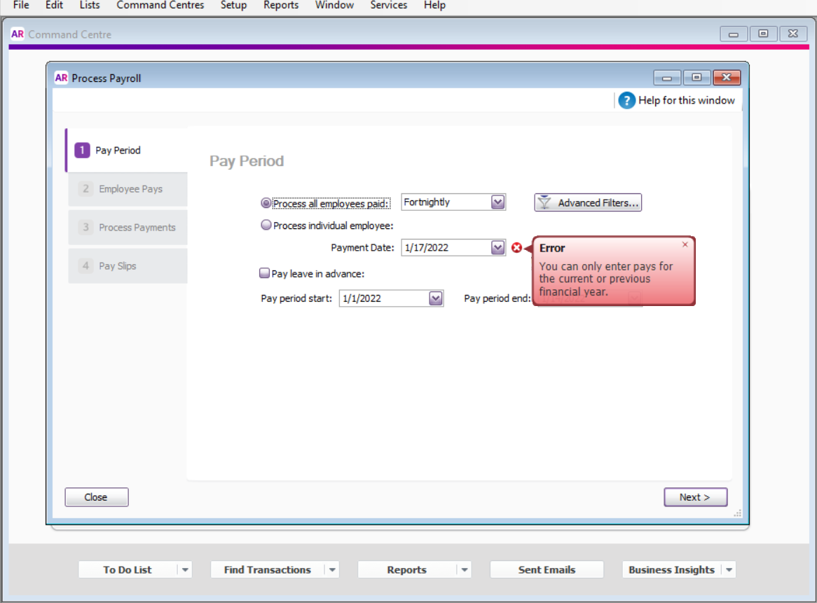 How to process payroll in a previous financial year MYOB AccountRight