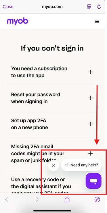 Login in the app | MYOB Community